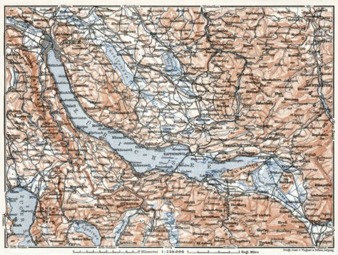 Lakes of Zurich and Zug district Map, 1909 by Waldin | Avenza Maps