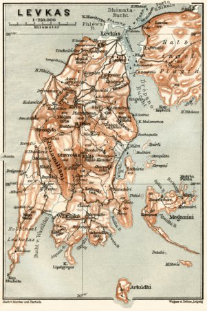 Lefkada (Leucas) isle Map, 1908 by Waldin | Avenza Maps
