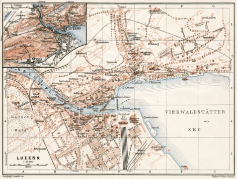 Lucerne (Luzern) city Map, 1909 by Waldin | Avenza Maps
