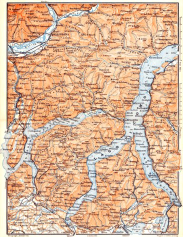 Map of Como and Lugano Lake environs, 1897 (second version) by Waldin ...