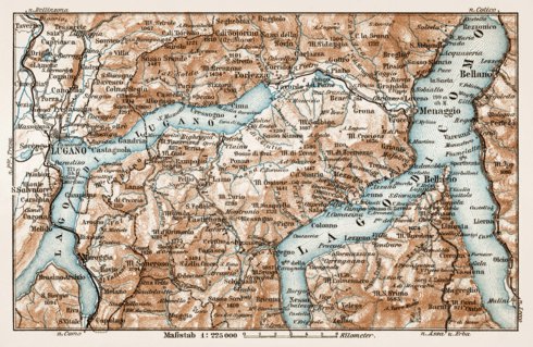 Map of the Como Lake (Lago di Como), 1913 by Waldin | Avenza Maps