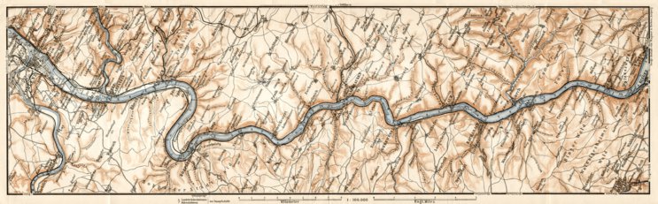Map of the Course of the Rhine from Coblenz to Bingen, 1906 by Waldin ...