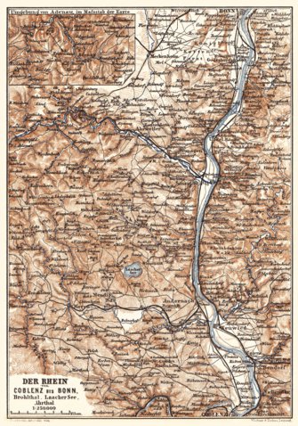 Map of the Course of the Rhine from Coblenz to Bonn, 1887 by Waldin ...