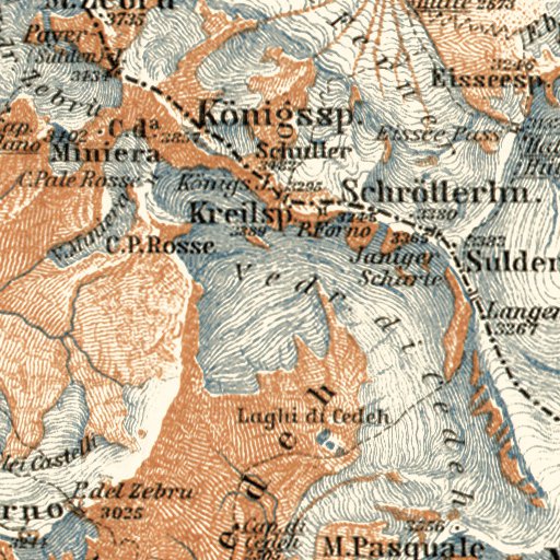 Map of the Ortler Alps (Ortler-Alpen, Ortles-Cevedale), 1906 by Waldin ...