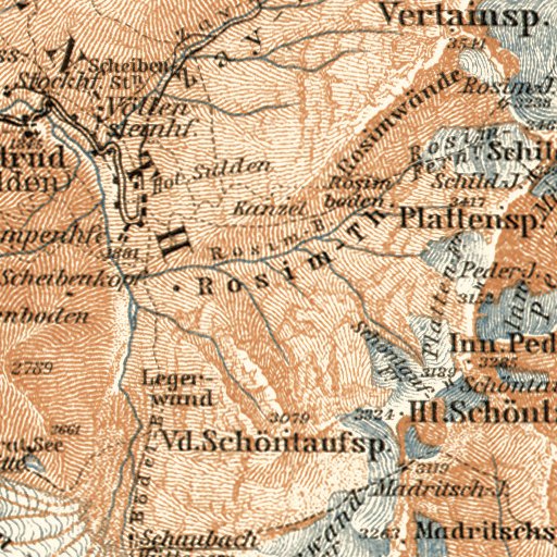 Map of the Ortler Alps (Ortler-Alpen, Ortles-Cevedale), 1906 by Waldin ...