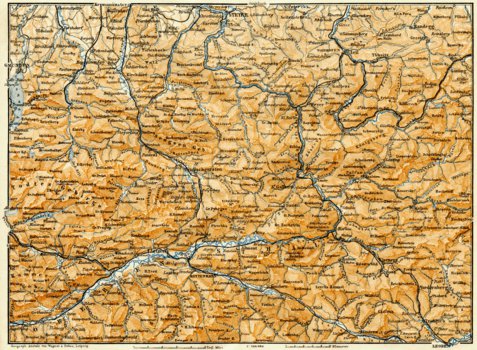 Map of the Steyr and Austrian Alps from Wiener-Neustadt to Aussee, 1906 ...