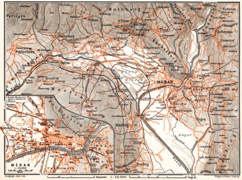 Meran (Merano) and environs Map, 1911 by Waldin | Avenza Maps
