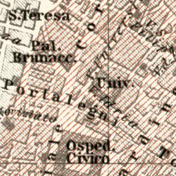 Messina city Map, 1912. With display of districts suffered from ...