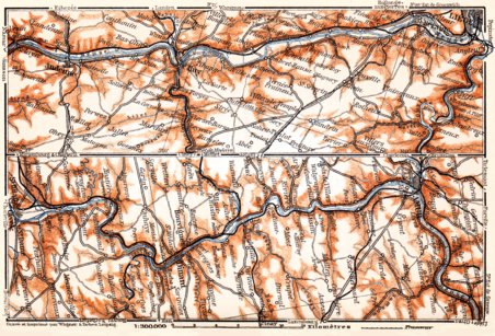 Meuse River course Map from Liége to Namur, 1904 by Waldin | Avenza Maps
