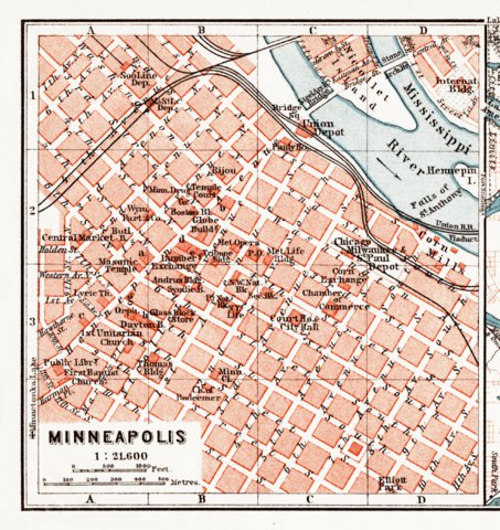 Minneapolis, city Map, 1909 by Waldin | Avenza Maps