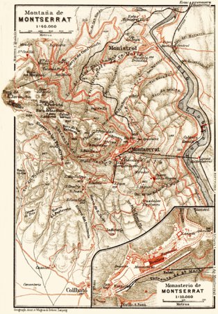 Montserrat Mountain and Monastery Map, 1929 by Waldin | Avenza Maps