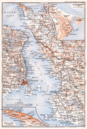 Öresund (the Sound, Øresund), general Map. With Kullen Map and ...