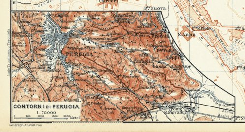 Perugia city Map, Perugia environs Map, 1898 (inset) by Waldin | Avenza ...