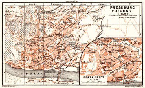 Pressburg (Bratislava) city Map, 1913 by Waldin | Avenza Maps