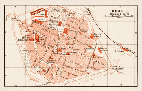 Reggio (Reggio Emilia) city Map, 1903 by Waldin | Avenza Maps