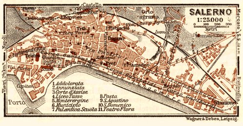Salerno town plan, 1929 Map by Waldin | Avenza Maps