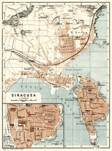 Syracuse (Siracusa) city Map, 1929 by Waldin | Avenza Maps