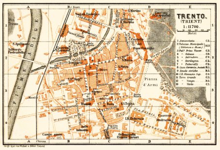 Trient (Trento) city Map, 1908 by Waldin | Avenza Maps