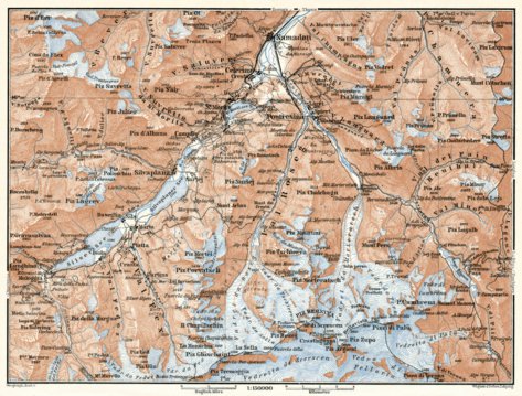 Upper Engadin Valley Map, 1909 by Waldin | Avenza Maps