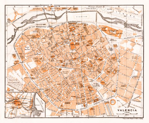 Valencia city Map, 1929 by Waldin | Avenza Maps