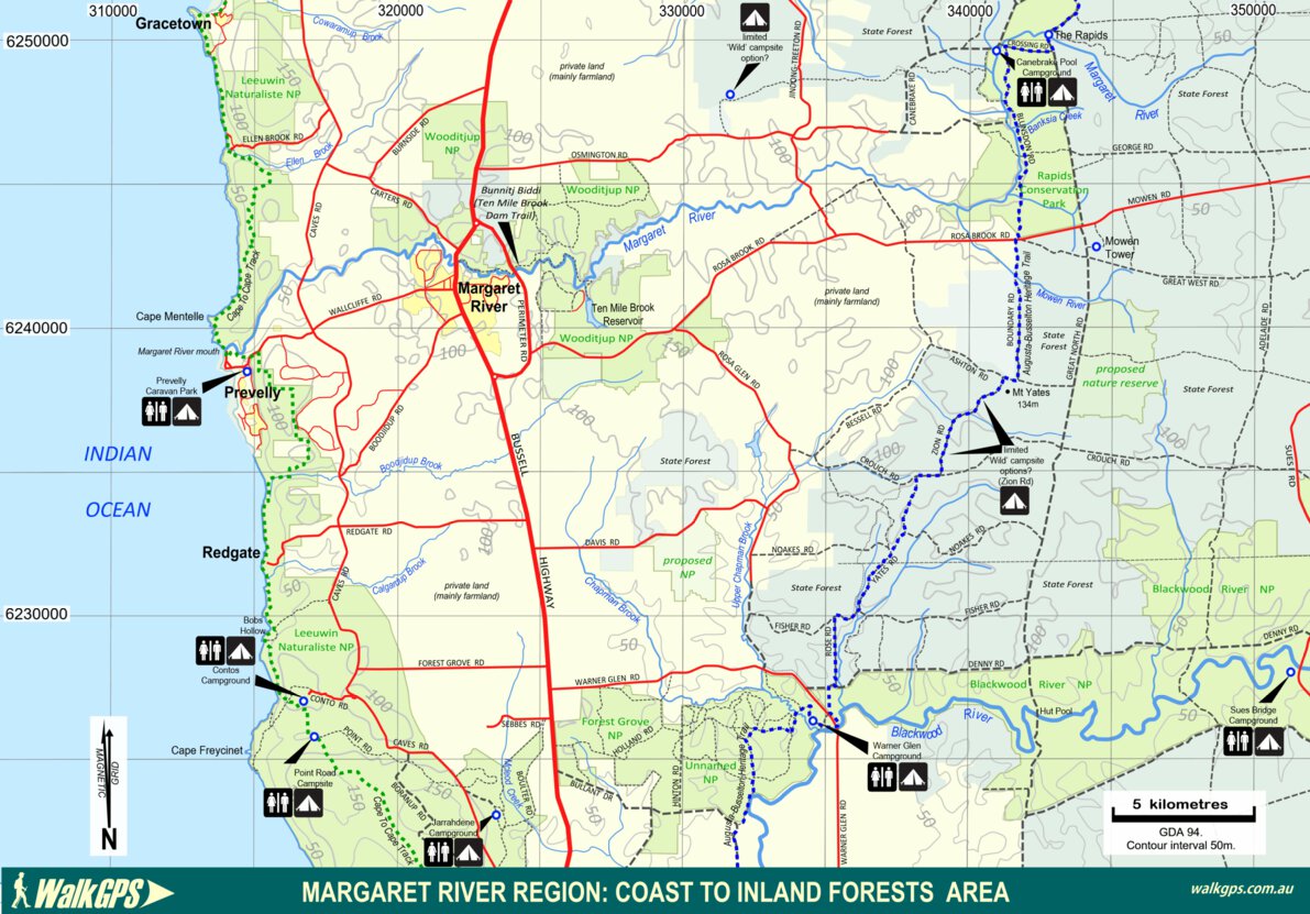 WalkGPS - Margaret River region - Coast and Inland Forests Walk Area ...