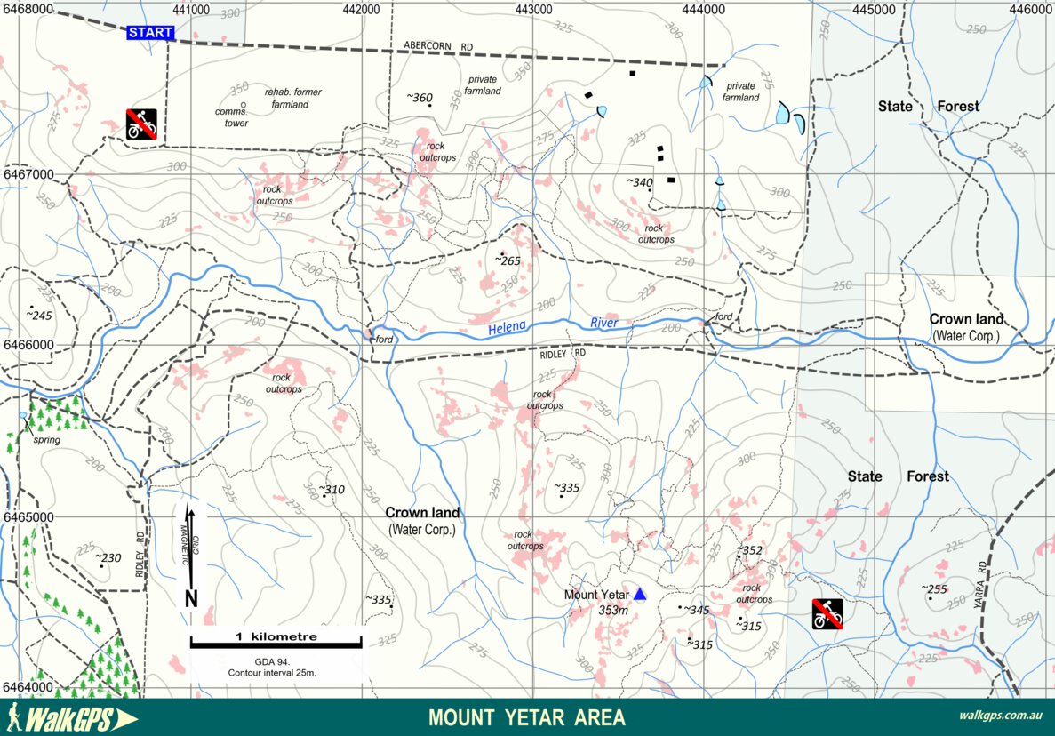 WalkGPS - Mount Yetar - Shorter Version Walk Area - Darling Range Map ...