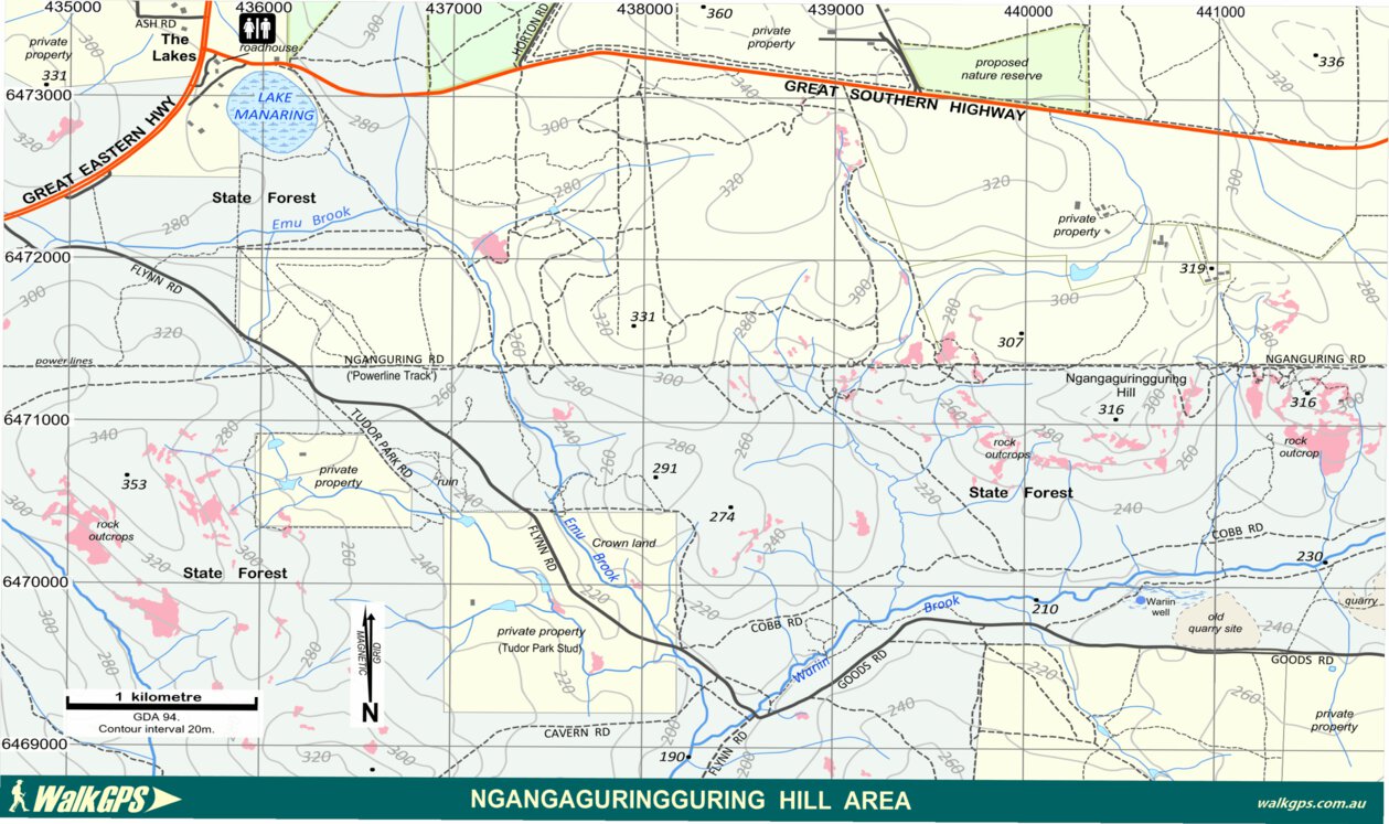 WalkGPS - Ngangaguringguring Walk Area - Darling Range Map by WalkGPS ...