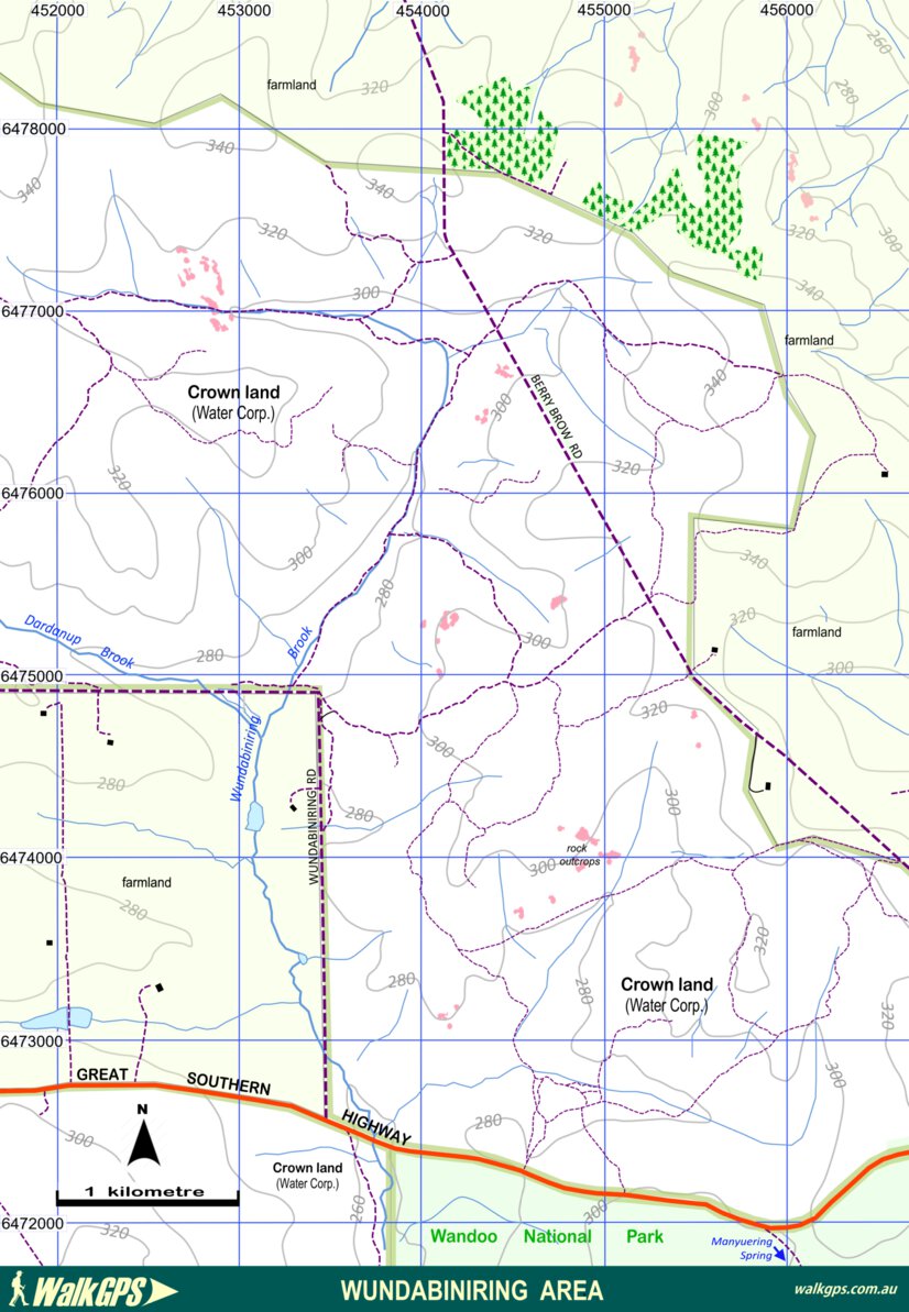 WalkGPS - Wundabiniring Walk Area - Darling Range Map by WalkGPS | Avenza Maps