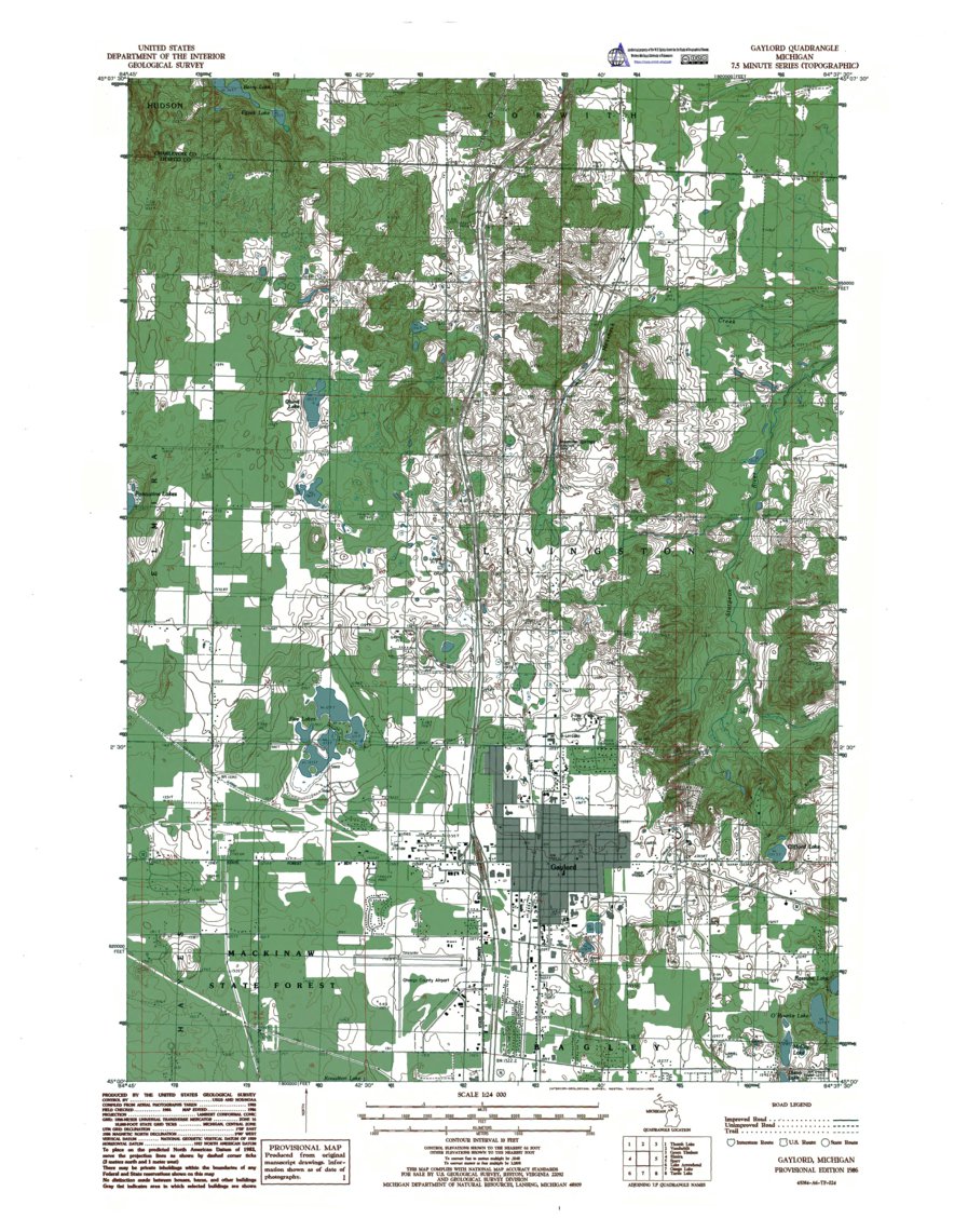 MI-Gaylord: Authoritative US Topos 1986 Map by Western Michigan ...