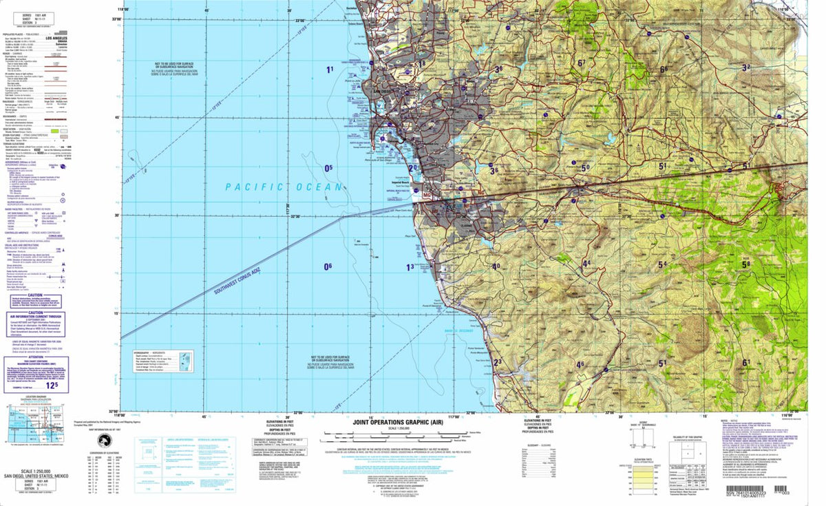 San Diego, 2001, 3rd edition of JOG Air NI-11-11 at 250000 scale Map by ...
