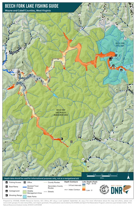 Beech Fork Lake Fishing Guide (Small) Map by WV Division of Natural ...