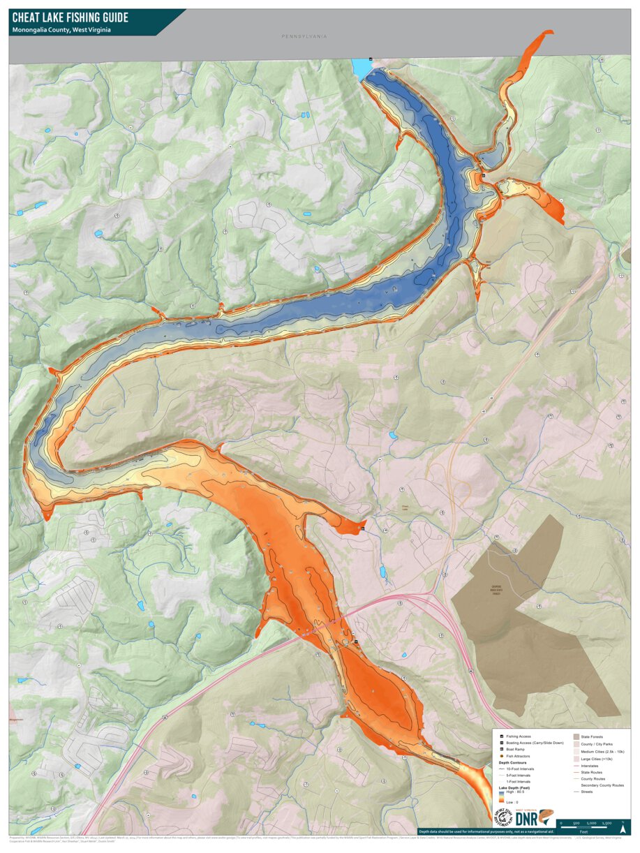Cheat Lake Fishing Guide (Large) Map by WV Division of Natural ...