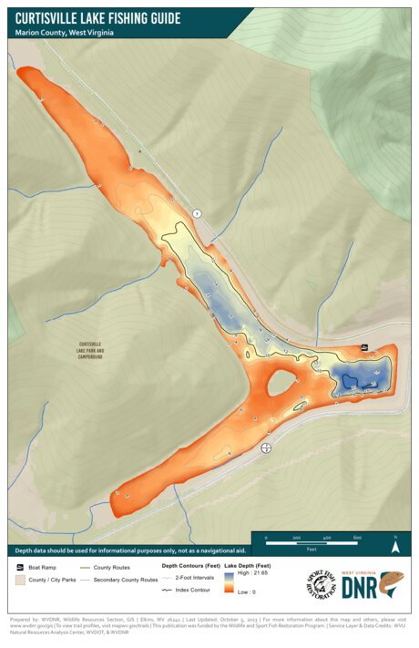 Curtisville Lake Fishing Guide (Small) Map by WV Division of Natural ...