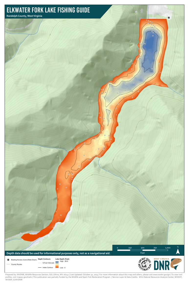 Elkwater Fork Lake Fishing Guide (Large) Map by WV Division of Natural ...