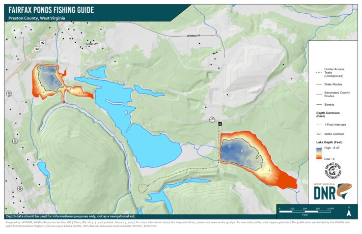 Fairfax Ponds Lake Fishing Guide (Small) Map by WV Division of Natural ...