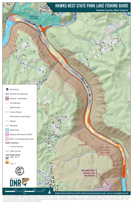 Hawks Nest Lake Fishing Guide (Small) Map by WV Division of Natural ...