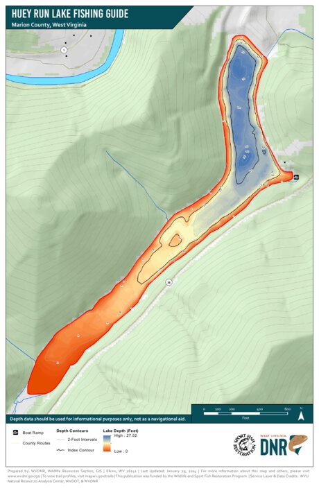 Huey Run Lake Fishing Guide Map by WV Division of Natural Resources ...