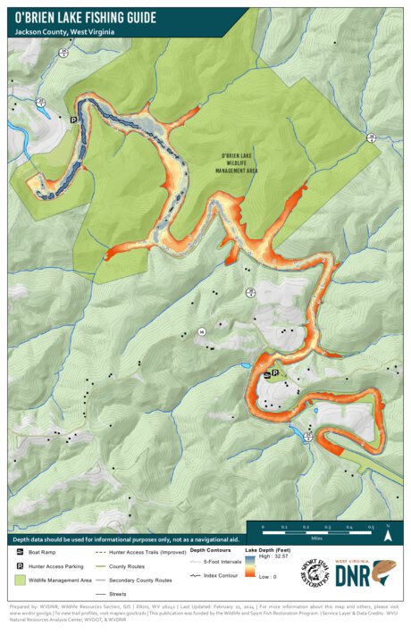 O'Brien Lake Fishing Guide (Small) Map by WV Division of Natural ...