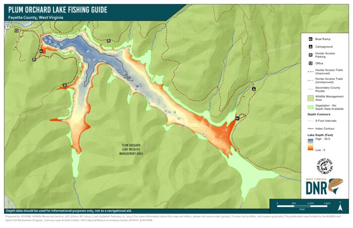 Plum Orchard Lake Fishing Guide (Small) Map by WV Division of Natural ...