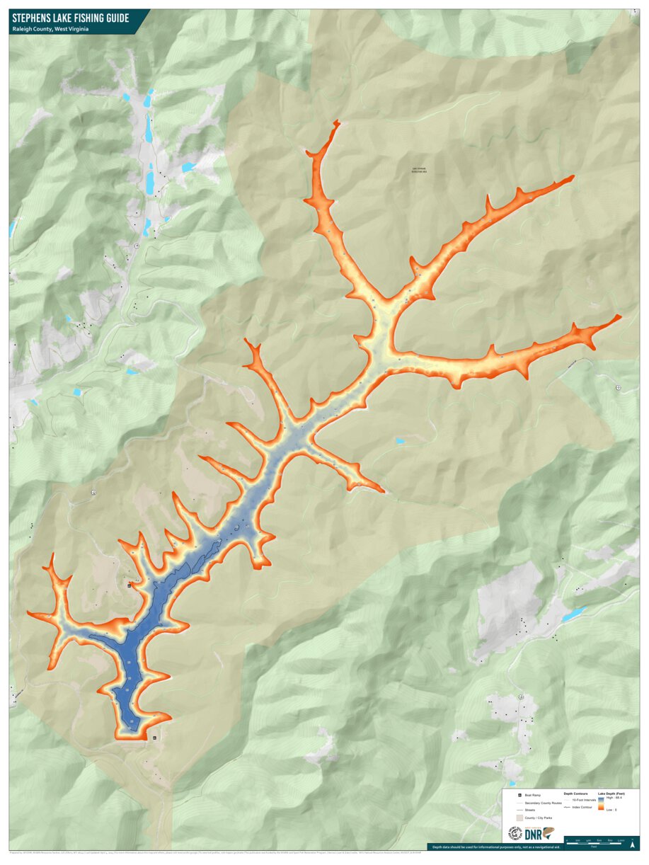 Stephens Lake Fishing Guide (Large) Map by WV Division of Natural ...