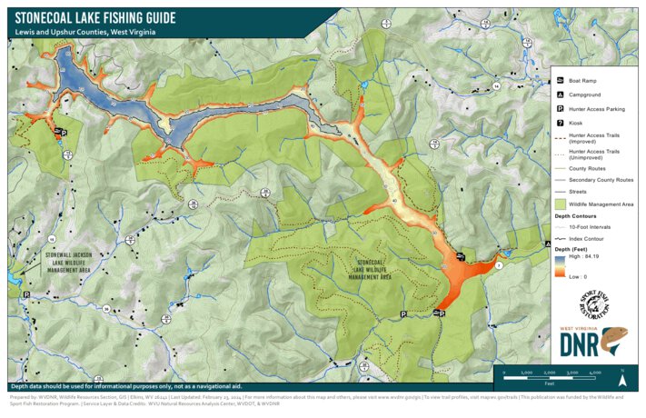 Stonecoal Lake Fishing Guide (Small) Map by WV Division of Natural ...