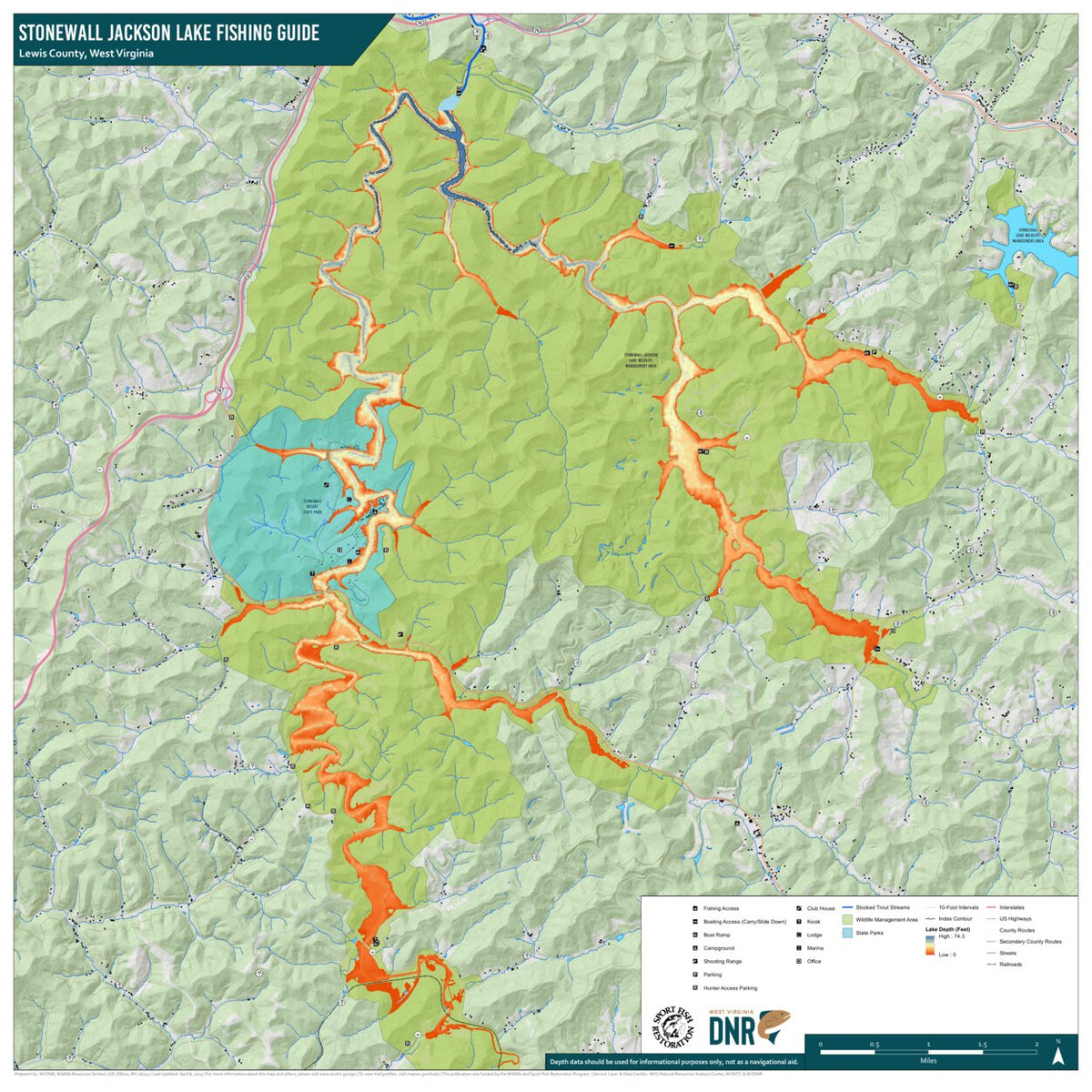 Stonewall Jackson Lake Fishing Guide (Large) Map by WV Division of ...