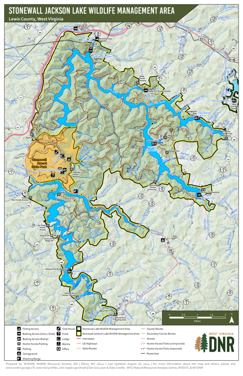 Stonewall Jackson Lake Wildlife Management Area and State Park Map by ...