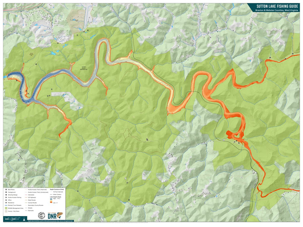 Sutton Lake Fishing Guide (Large) Map by WV Division of Natural ...