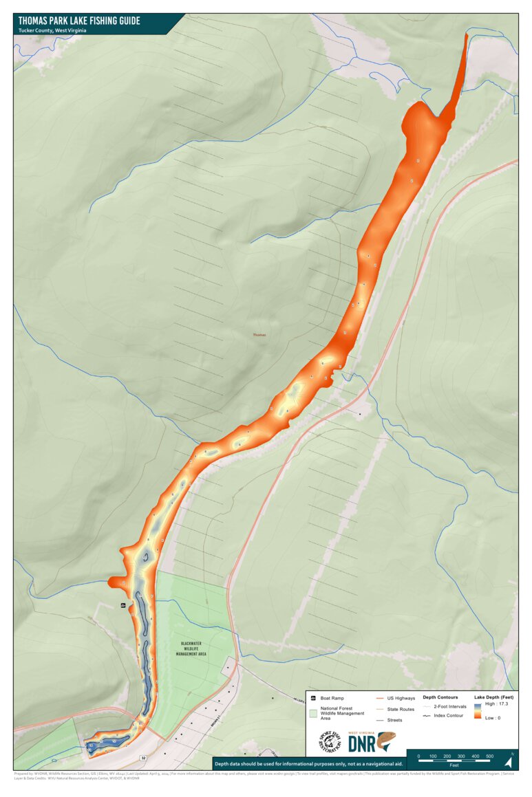 Thomas Park Lake Fishing Guide (Large) Map by WV Division of Natural ...