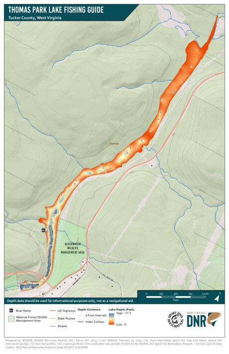 Thomas Park Lake Fishing Guide (Small) Map by WV Division of Natural ...