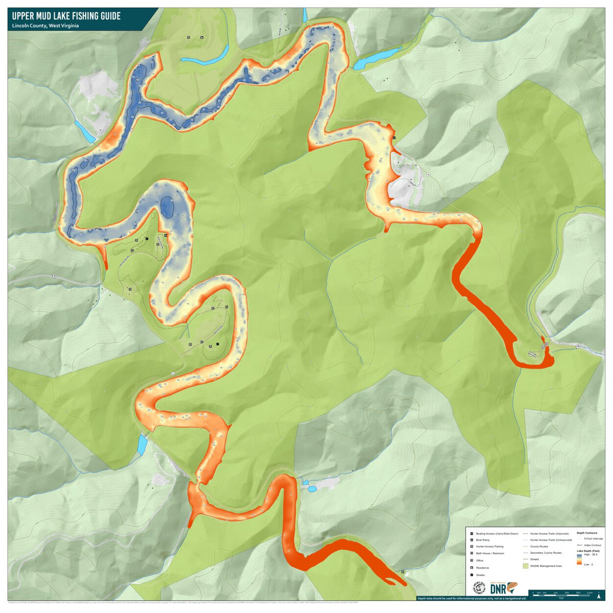 Upper Mud Lake Fishing Guide (Large) Map by WV Division of Natural ...