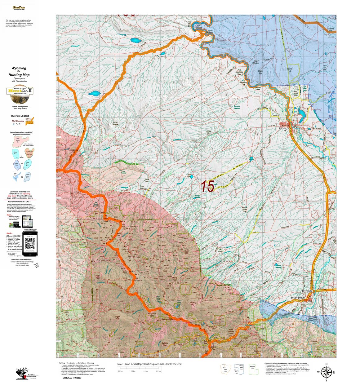 Wy Elk Unit 15 Topo with Concentrations Map by Wyoming HuntData LLC ...