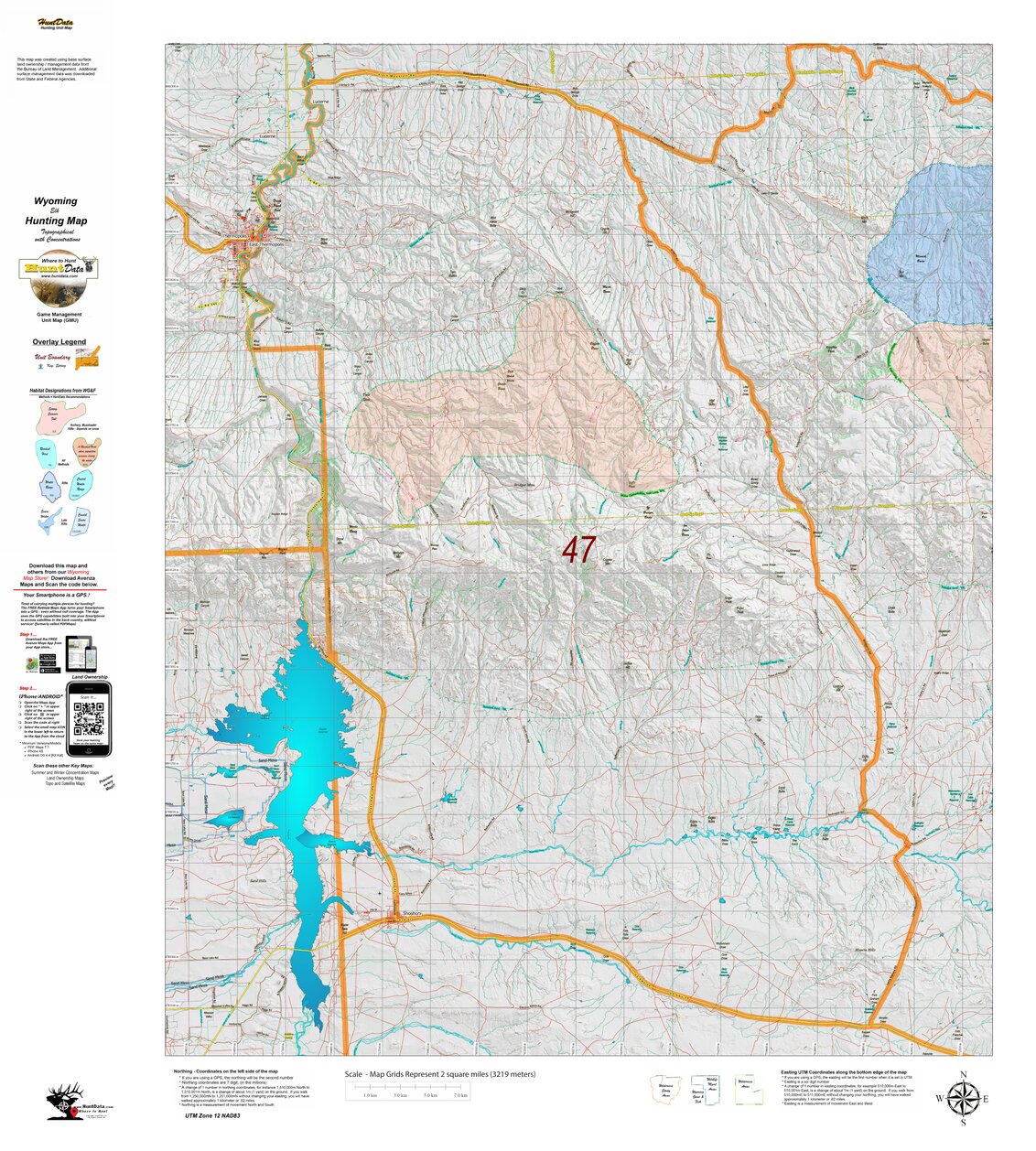 Wy Elk Unit 47 Topo with Concentrations Map by Wyoming HuntData LLC ...