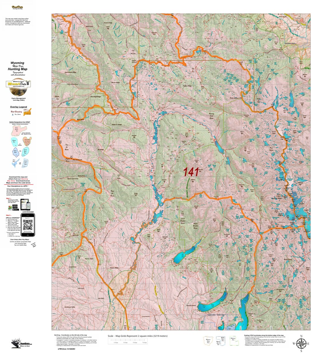 Wy Mule Deer Unit 141 Topo with Concentrations Map by Wyoming HuntData ...